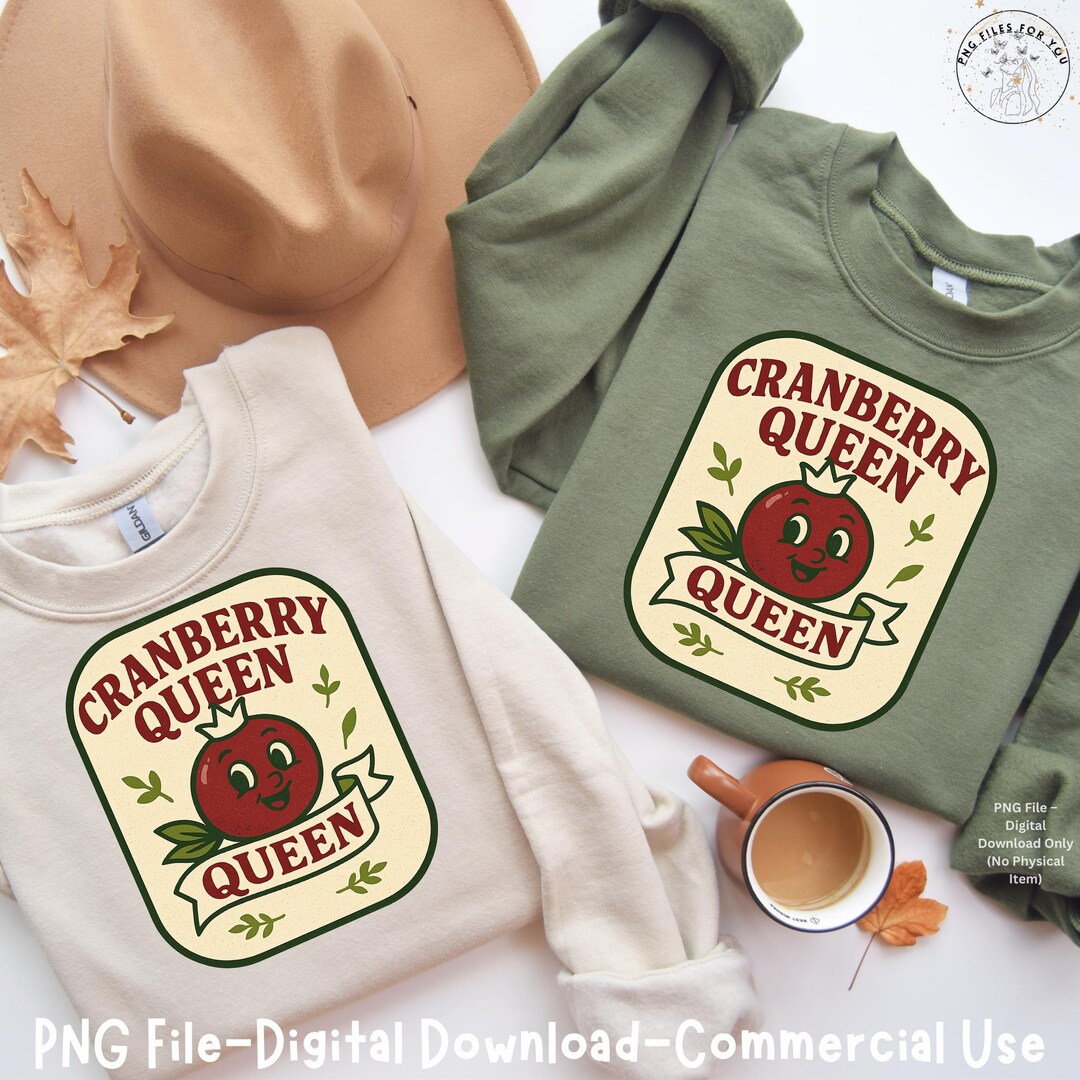 Cranberry Queen PNG | Retro Thanksgiving Fruit Badge Clipart for Shirts ...