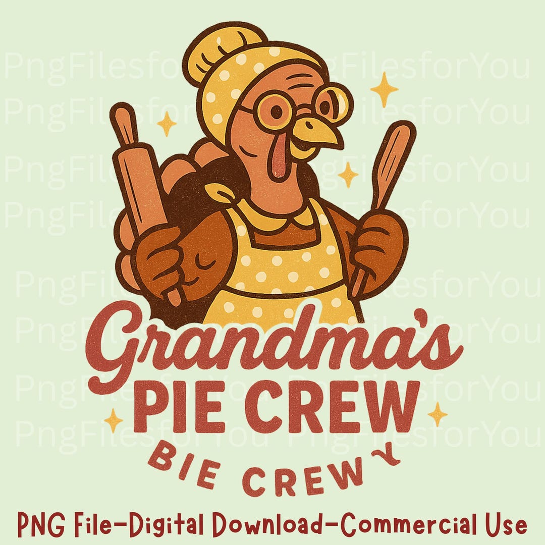 Grandma’s Pie Crew PNG | Retro Granny Turkey Baking Clipart for ...