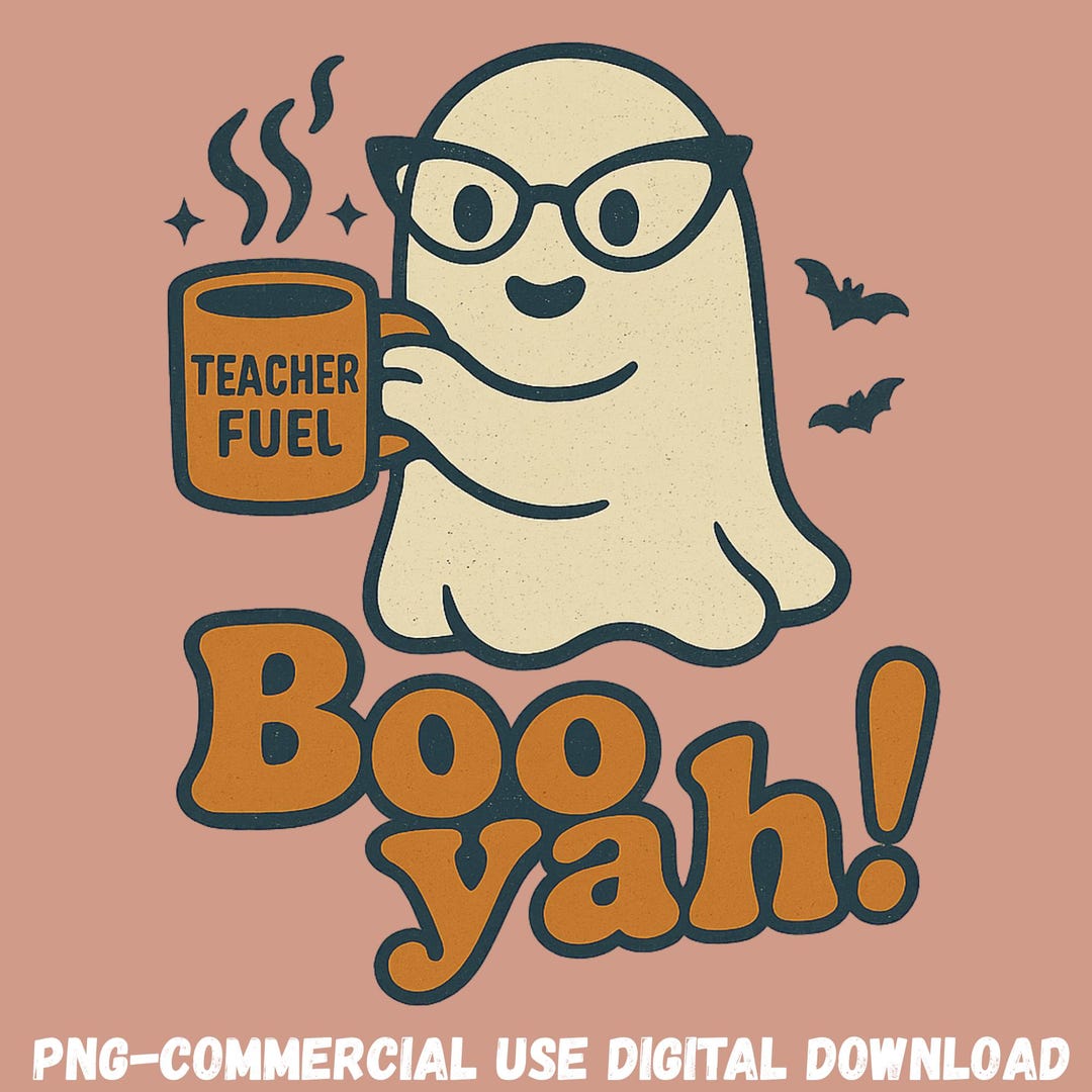 Retro Teacher Ghost PNG: Halloween Clipart, "teacher Fuel" Coffee ...
