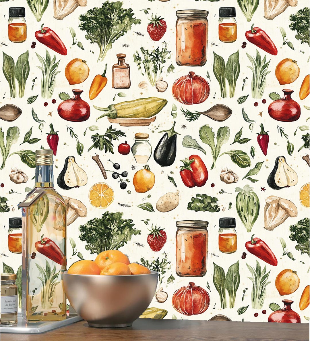 Vegetable Wallpaper: Farmhouse Kitchen Decor, Fruit & Veggie Garden ...
