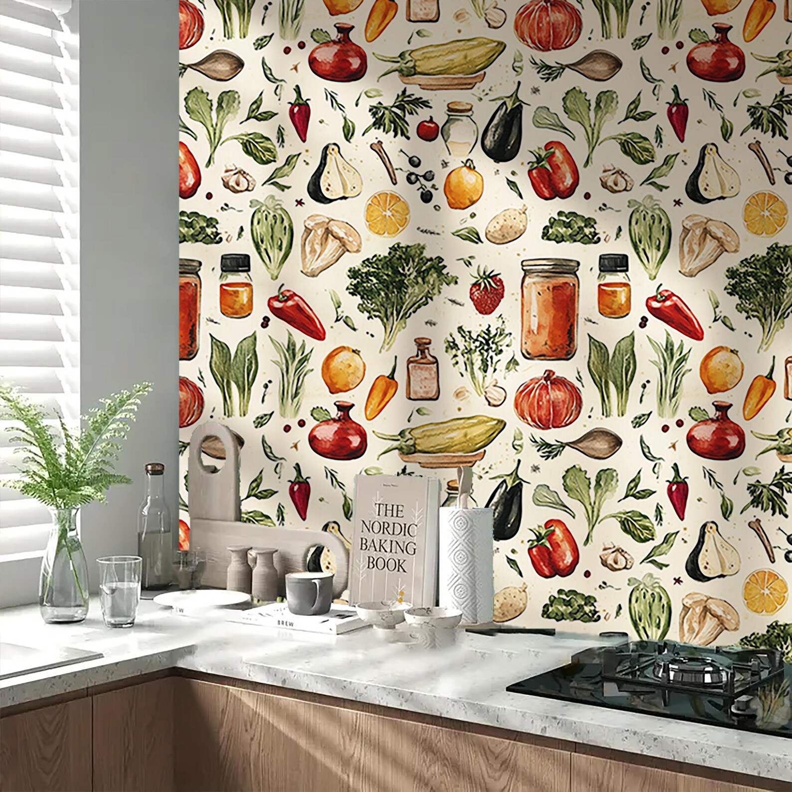 Vegetable Wallpaper: Farmhouse Kitchen Decor, Fruit & Veggie Garden ...