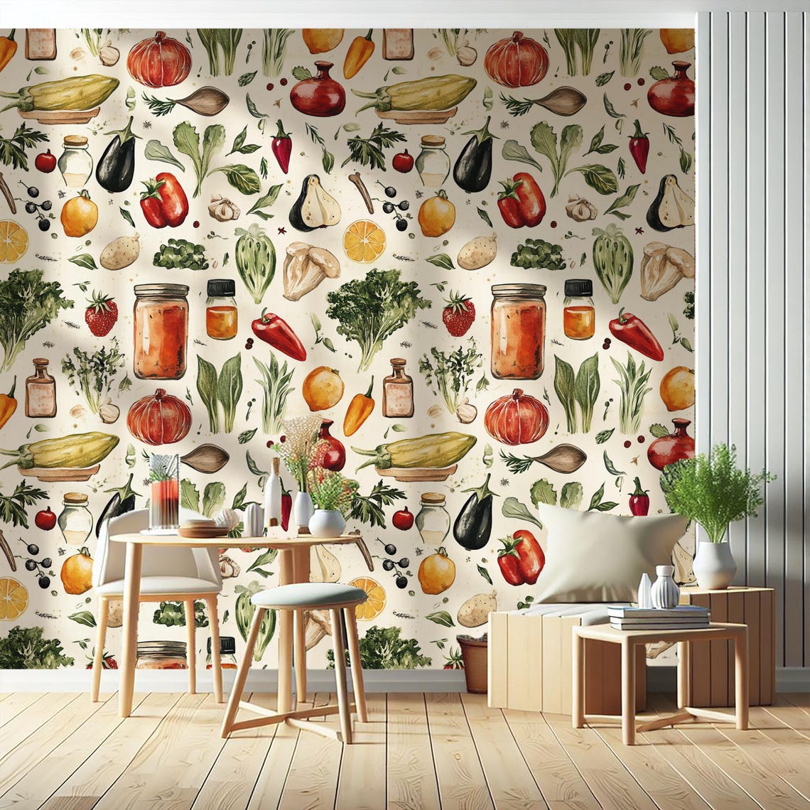 Vegetable Wallpaper: Farmhouse Kitchen Decor, Fruit & Veggie Garden ...