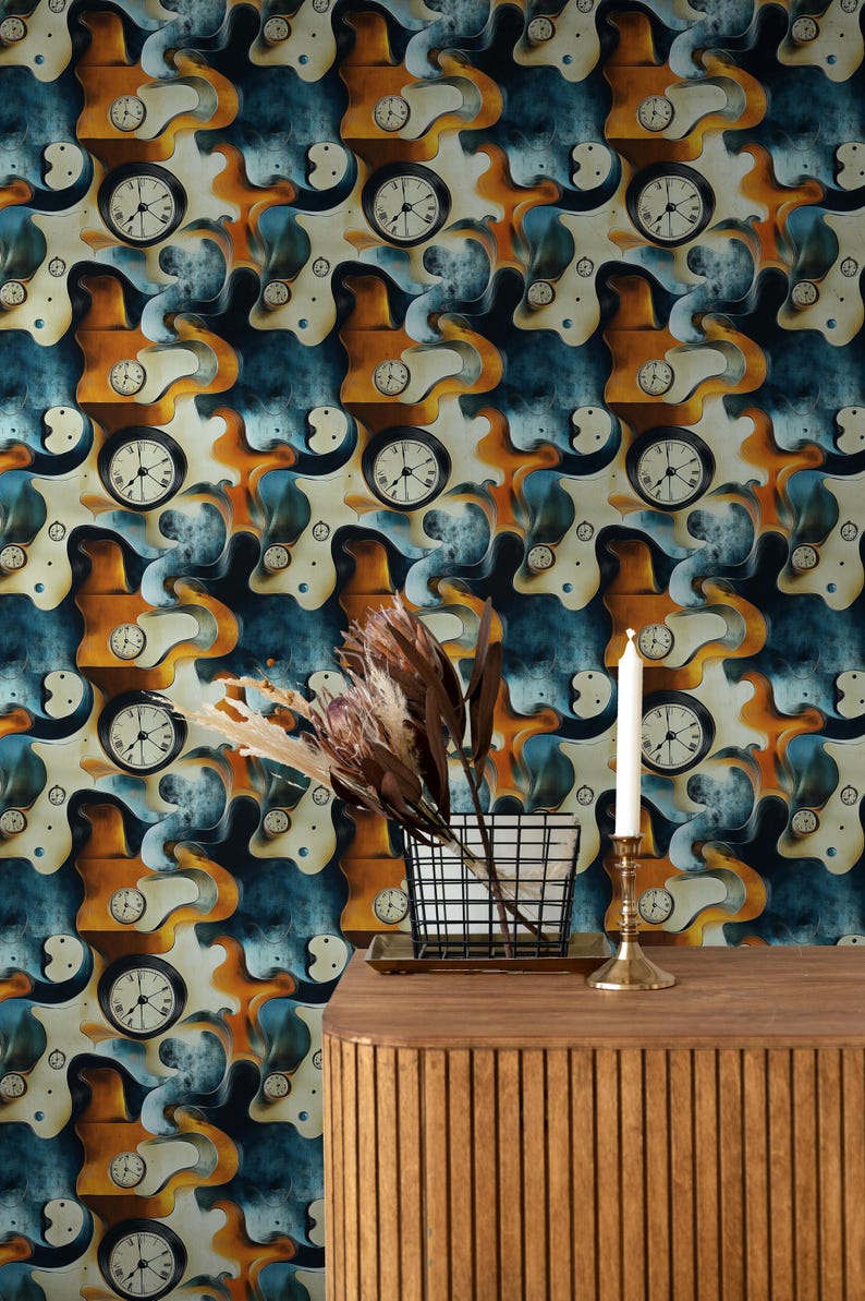 Surrealist Melting Clock Wallpaper: Dali Style Peel and Stick Wall ...