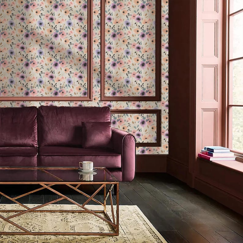 Pastel Floral Wallpaper- Vintage Flower Wall Mural- Soft Romantic ...