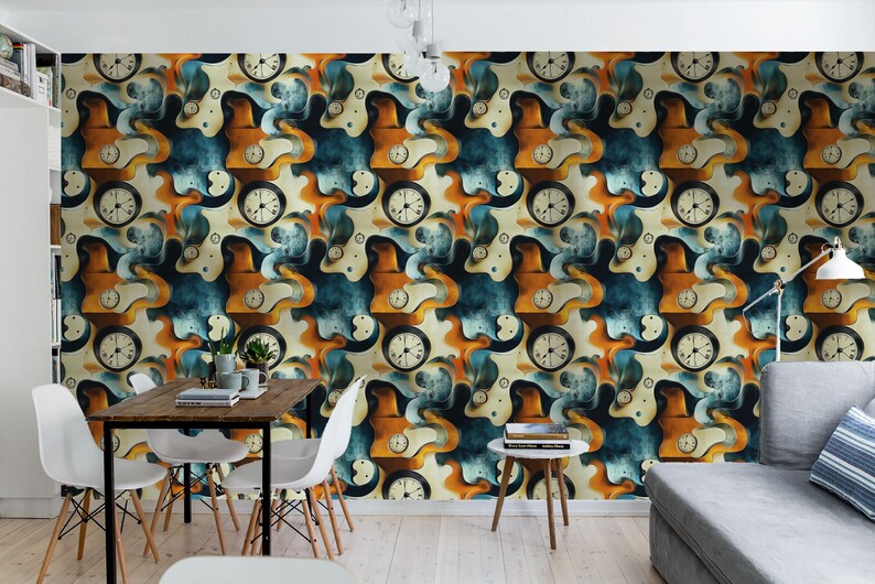 Surrealist Melting Clock Wallpaper: Dali Style Peel and Stick Wall ...