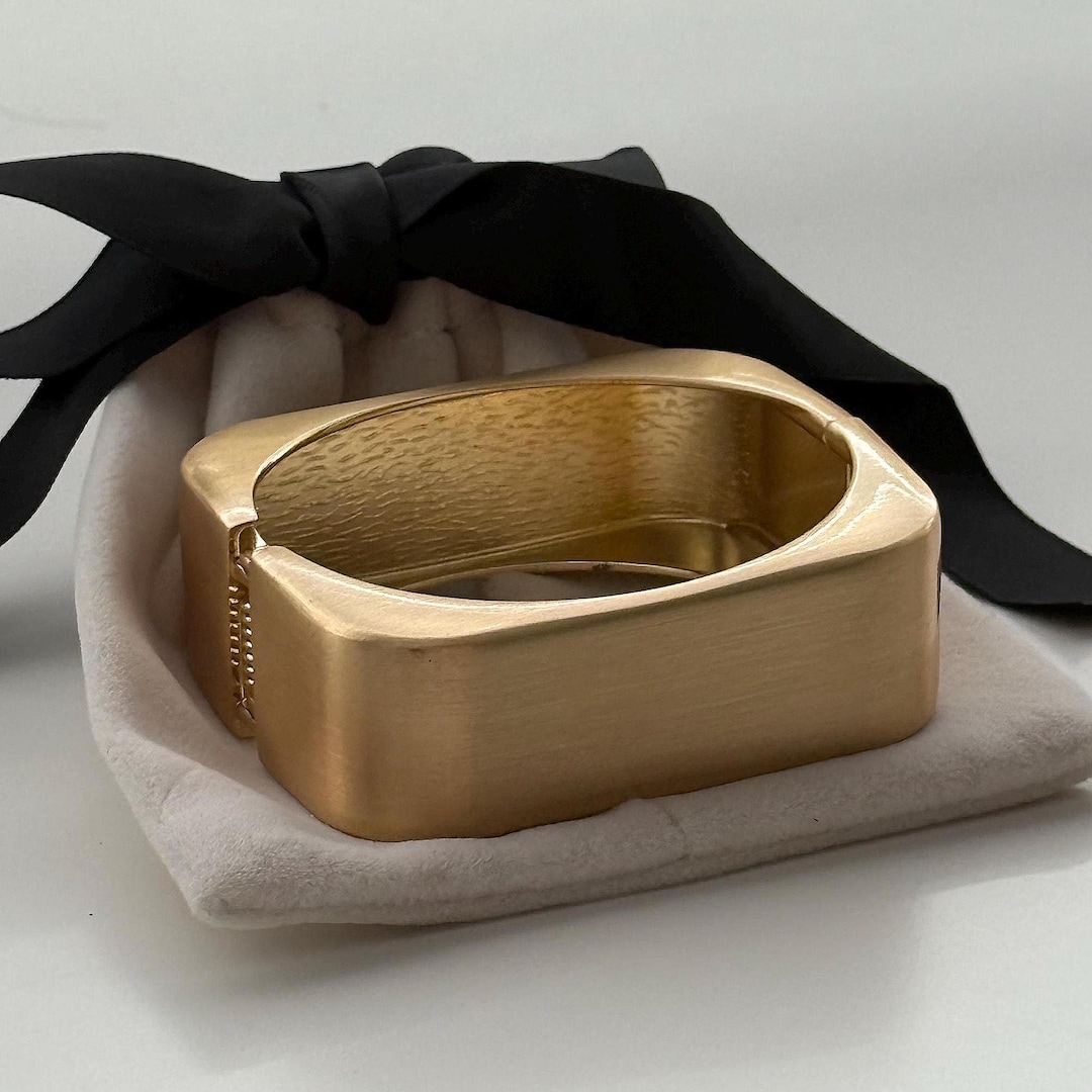 Brushed Matte 18k Gold Square Bangle Bracelet: Modern Sculptural Cuff ...