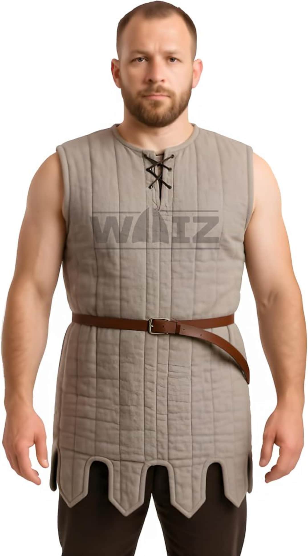 Medieval Sleeveless Gambeson – Grey Quilted Padded Armor Vest With Lace ...