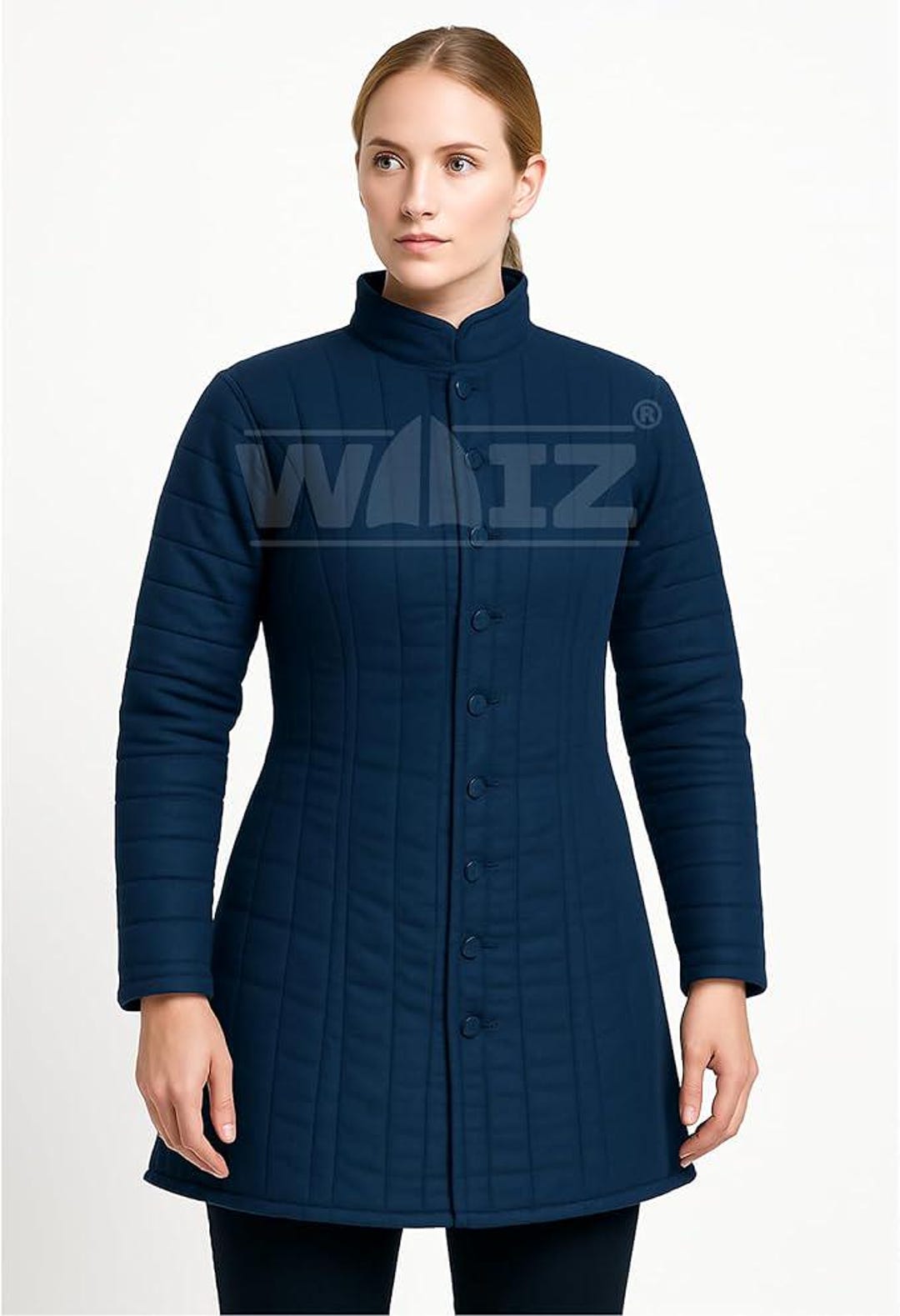 Medieval Quilted Gambeson – Navy Blue Padded Armor Jacket With Button ...