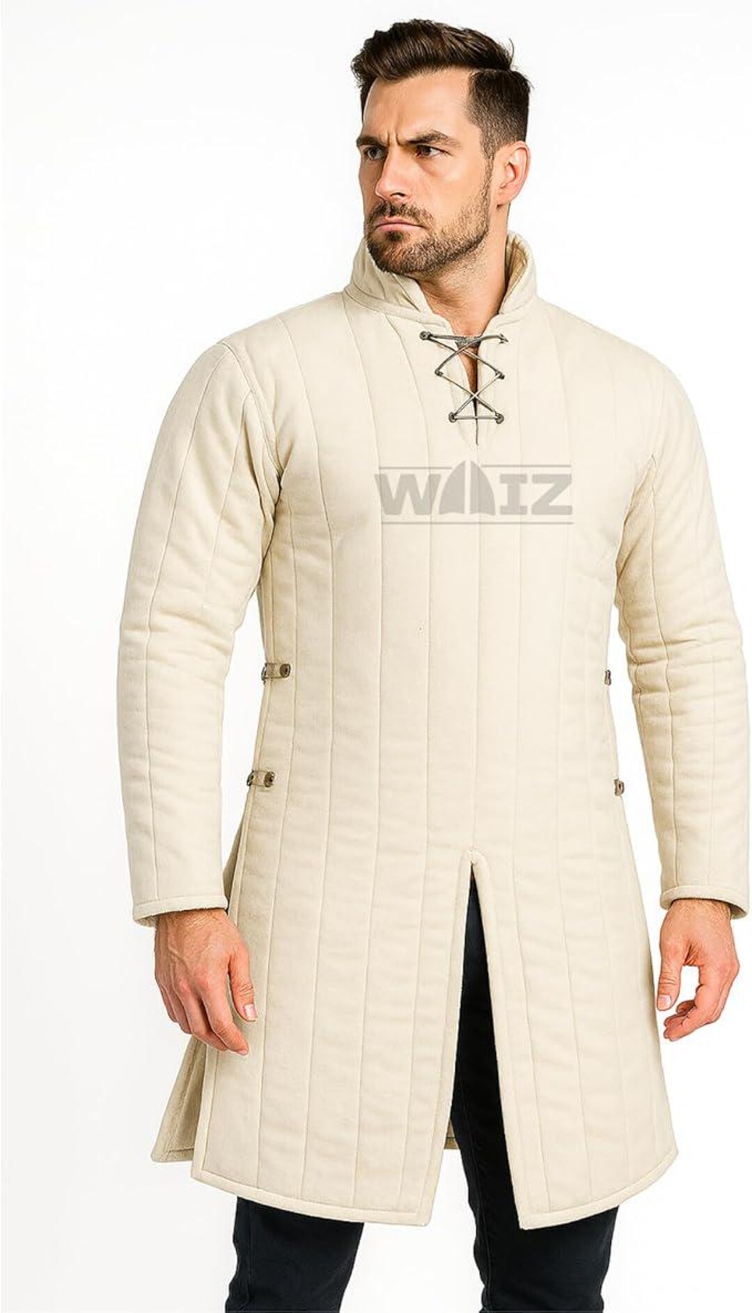 Medieval Quilted Gambeson – White Padded Armor Coat With Lace Closure ...