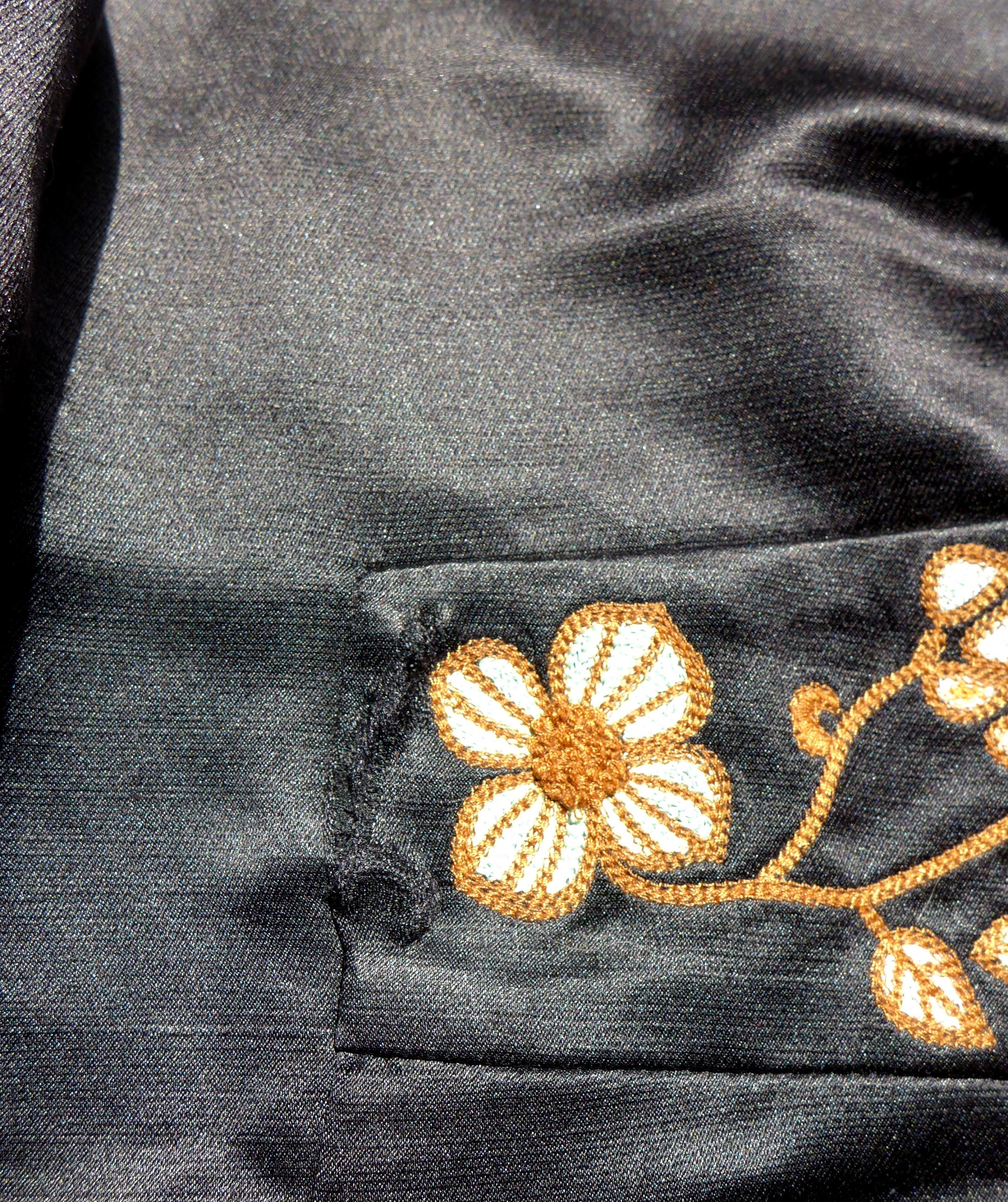 Retro Bohemian Black Satin Top Floral Embroidery Butterfly - Etsy