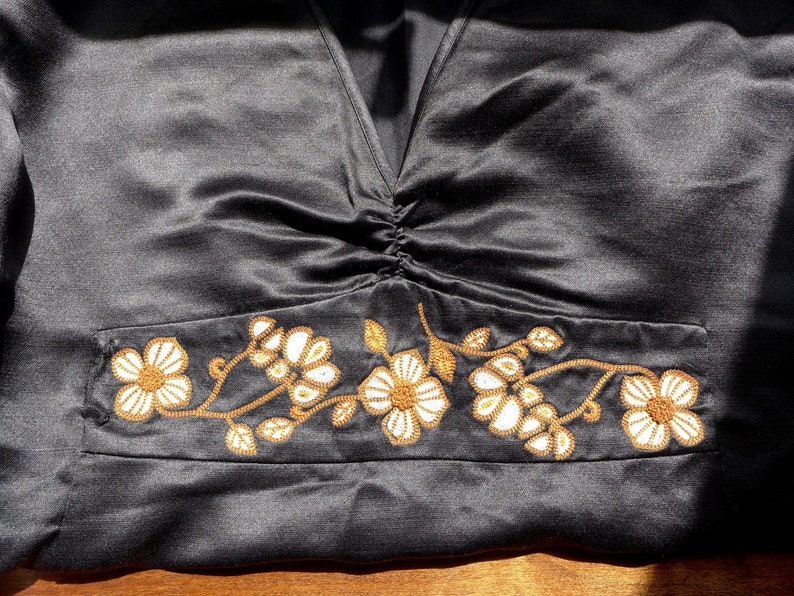 Retro Bohemian Black Satin Top Floral Embroidery Butterfly - Etsy