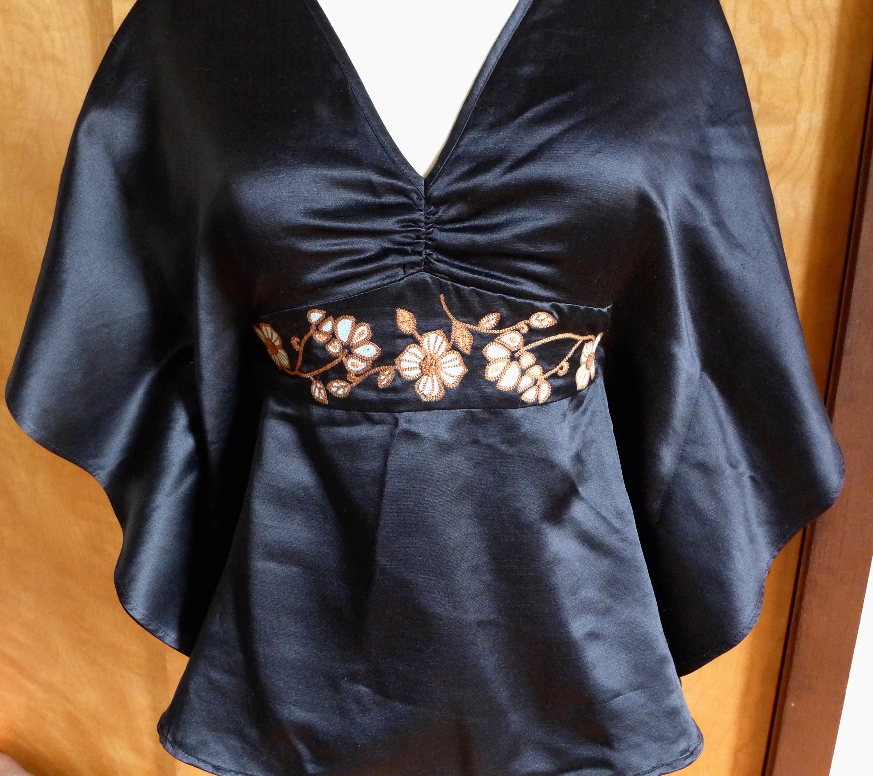 Retro Bohemian Black Satin Top Floral Embroidery Butterfly - Etsy