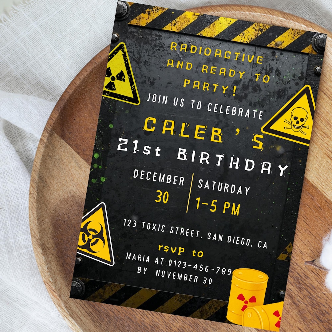 Radioactive Birthday Invitation, 21st Birthday Invite, Editable Canva ...