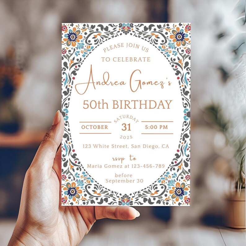 Papel Picado Birthday Invitation, Talavera Fiesta, Editable Canva ...