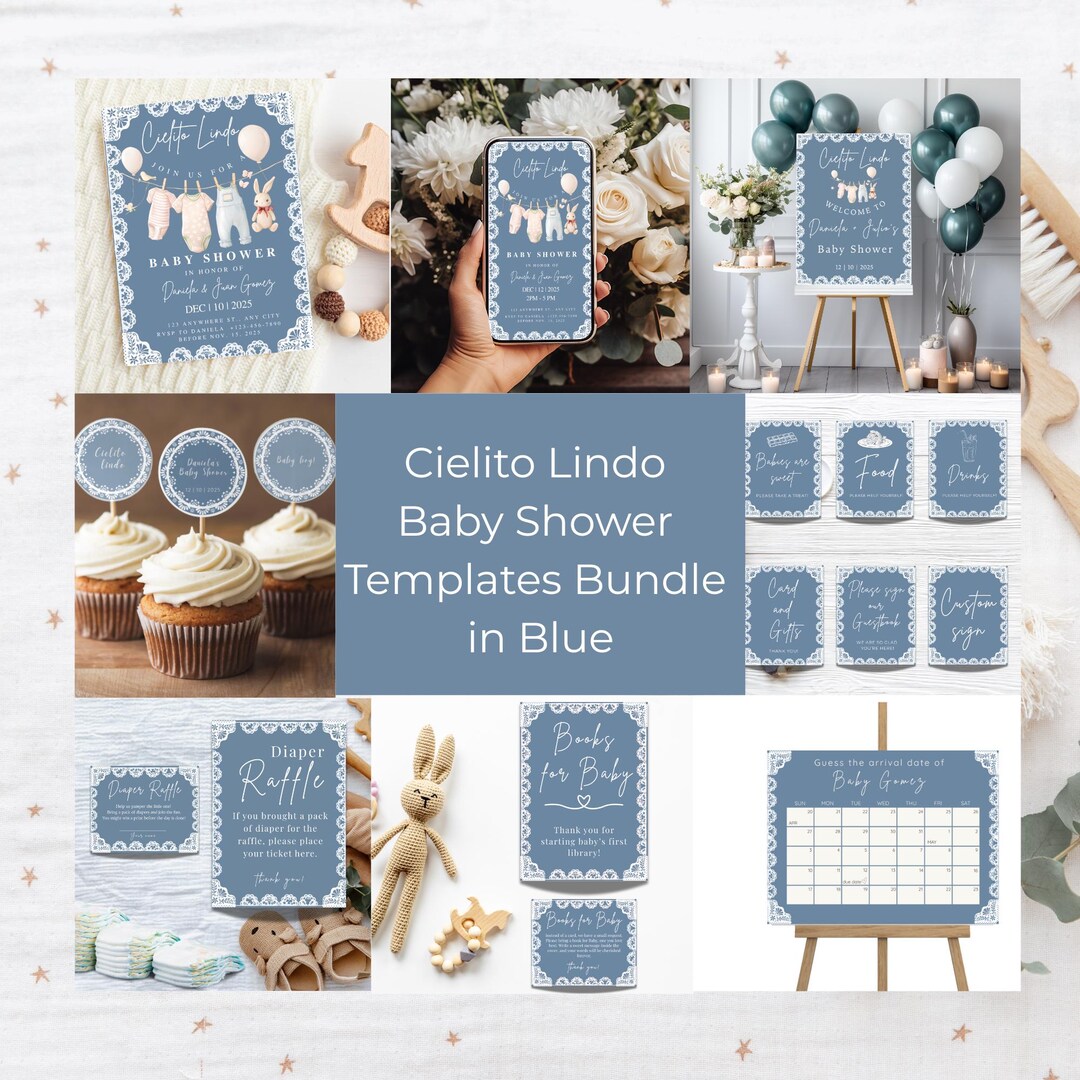 Blue Cielito Lindo Baby Shower Decor Bundle: Papel Picado, Talavera ...