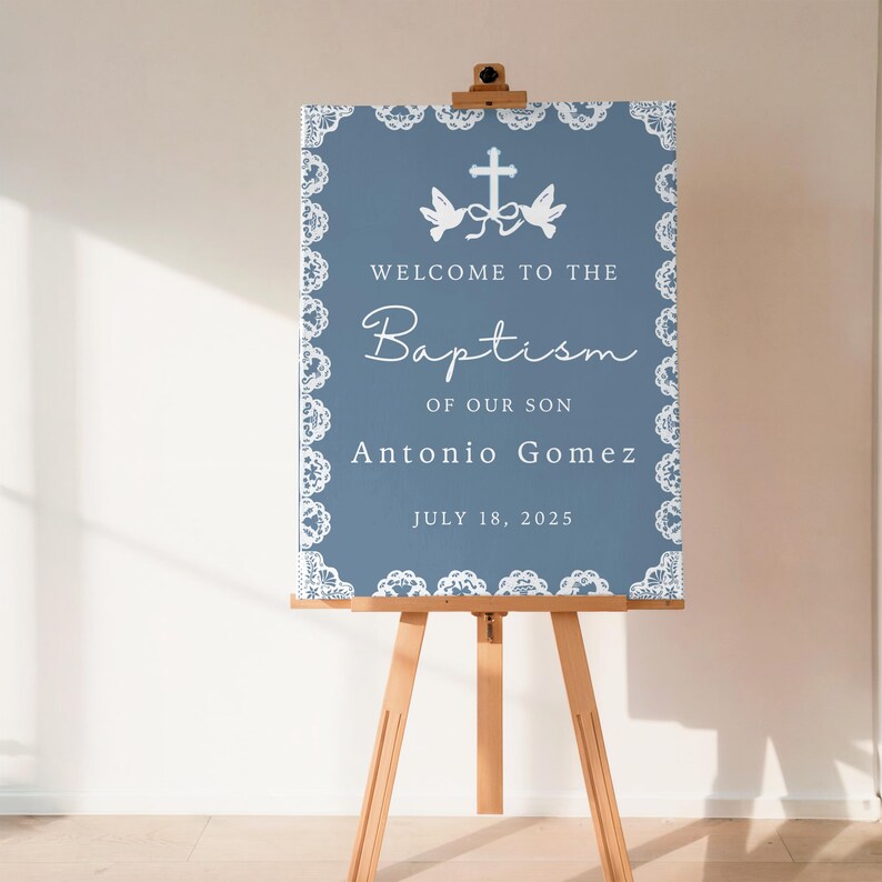 Blue Papel Picado Baptism Welcome Sign: Cielito Lindo Decor (canva ...