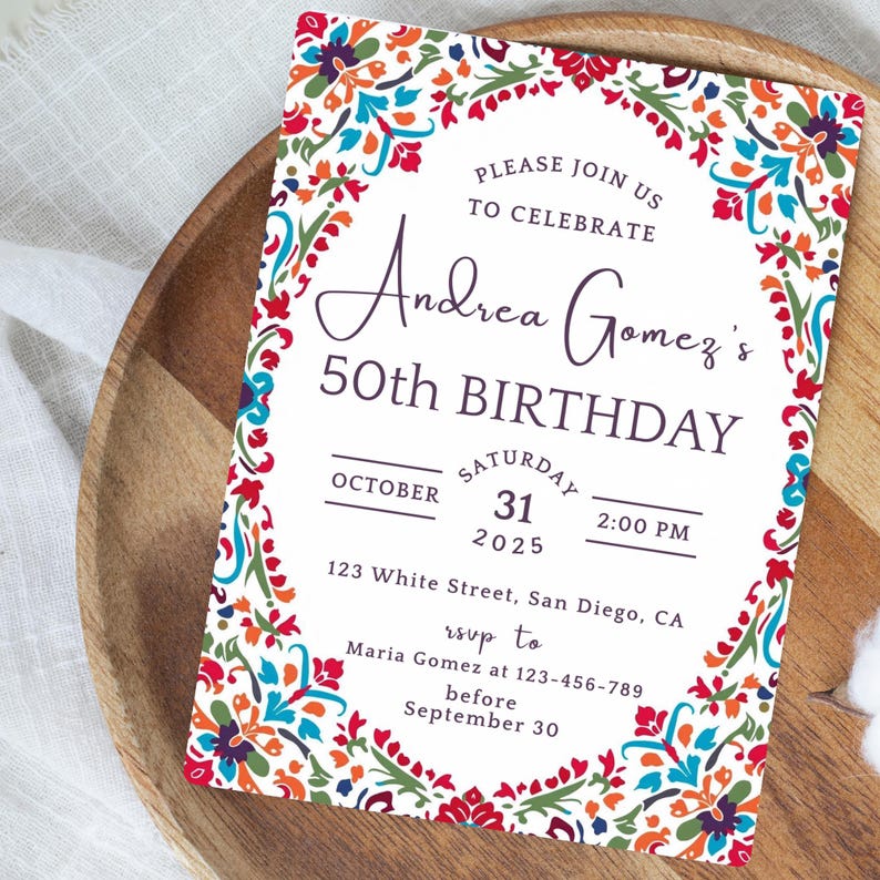Cielito Lindo 50th Birthday Invitation: Papel Picado, Talavera ...
