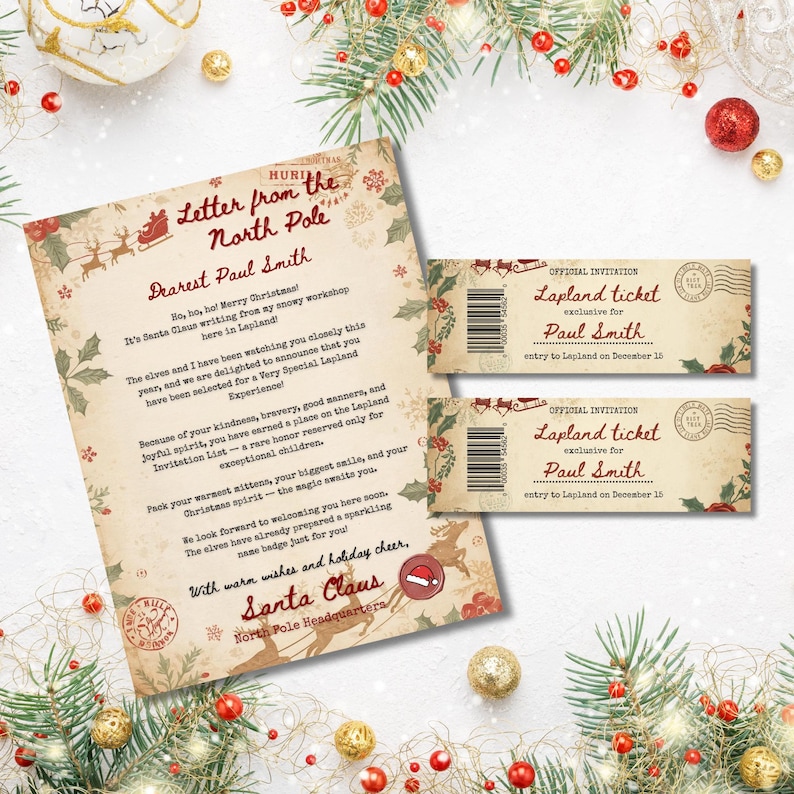 Lapland Invite & Ticket Set, North Pole Invitation, Letter From Santa ...