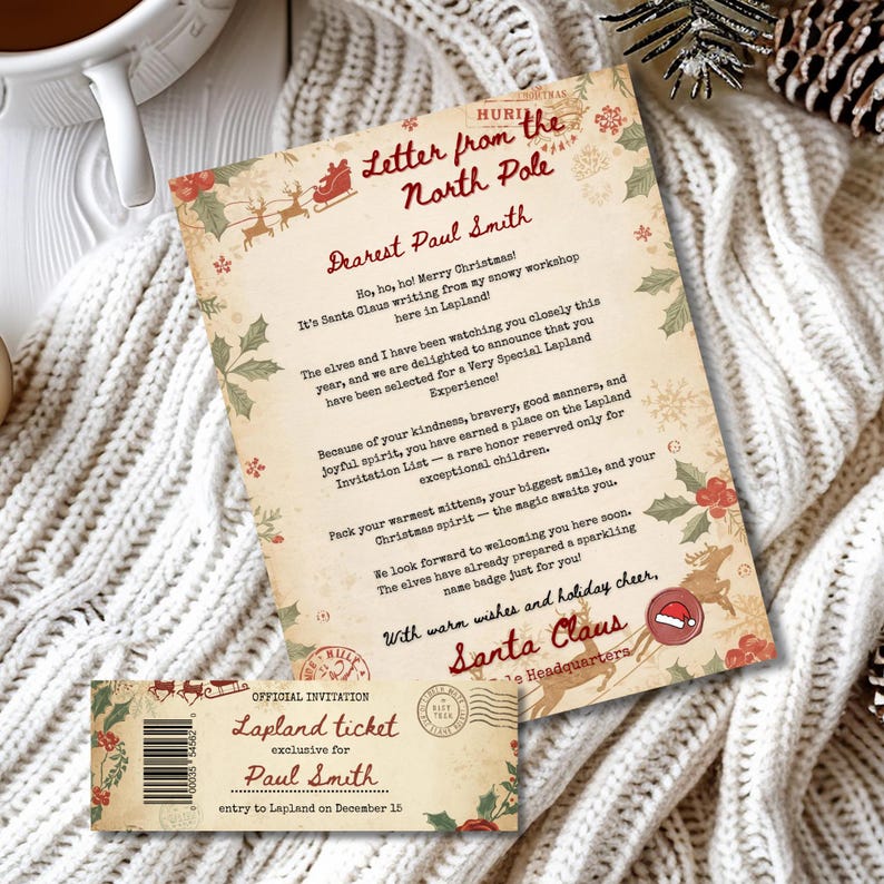 Lapland Invite & Ticket Set, North Pole Invitation, Letter From Santa ...