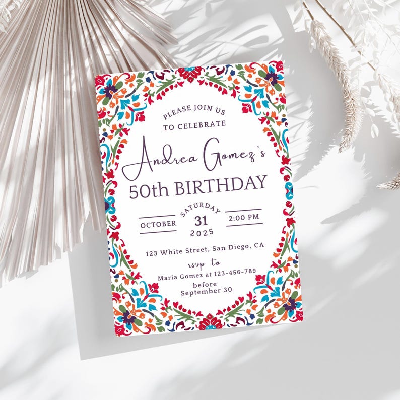 Cielito Lindo 50th Birthday Invitation: Papel Picado, Talavera ...