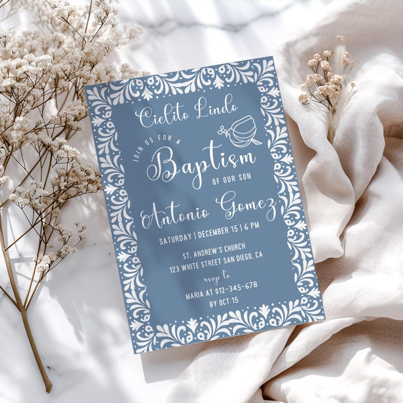 Blue Cielito Lindo Baptism Invitation, Papel Picado (editable Canva ...