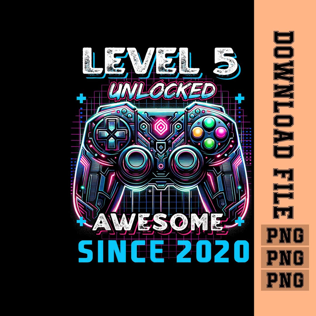 5th Birthday Boy Level 5 Gamer 5 Year Video Game Party Png, Level 5 ...
