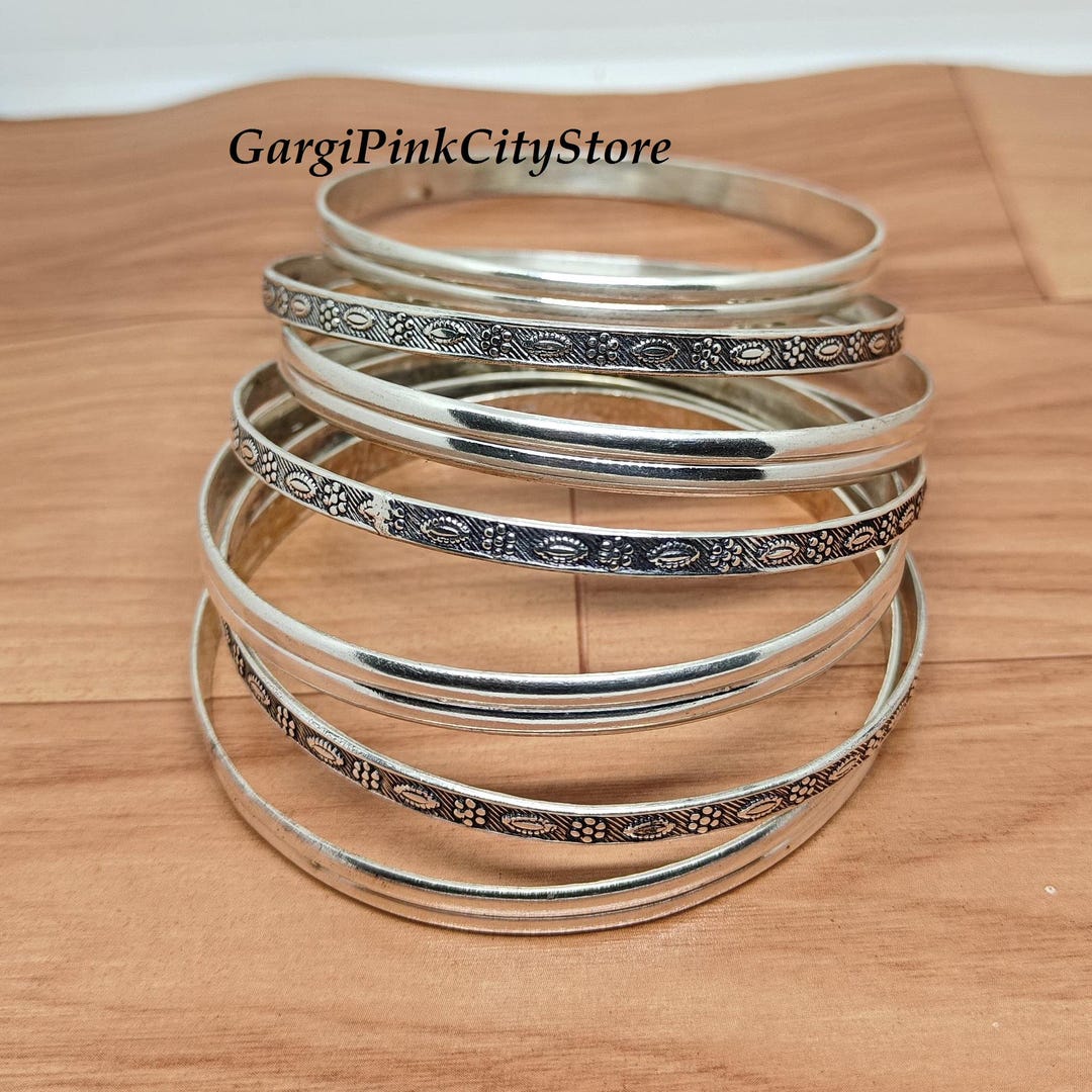 Set of 7 Bangles, 7 Silver Designer Bangle, Hammered Jewelry, Hammered ...