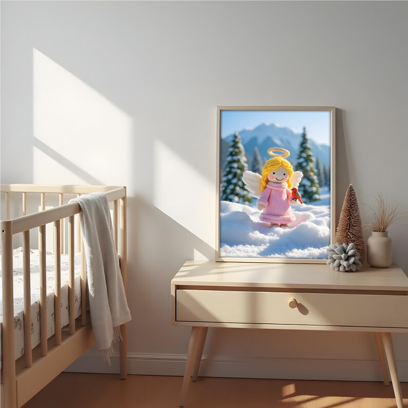 Angel With Red Robin Nursery Wall Art: Hand-knit Style Winter ...