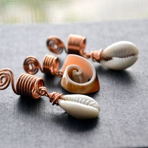 Seashell Loc Jewelry, Copper Dreadlock Beads, Cowrie Shell Hair Jewelry ...