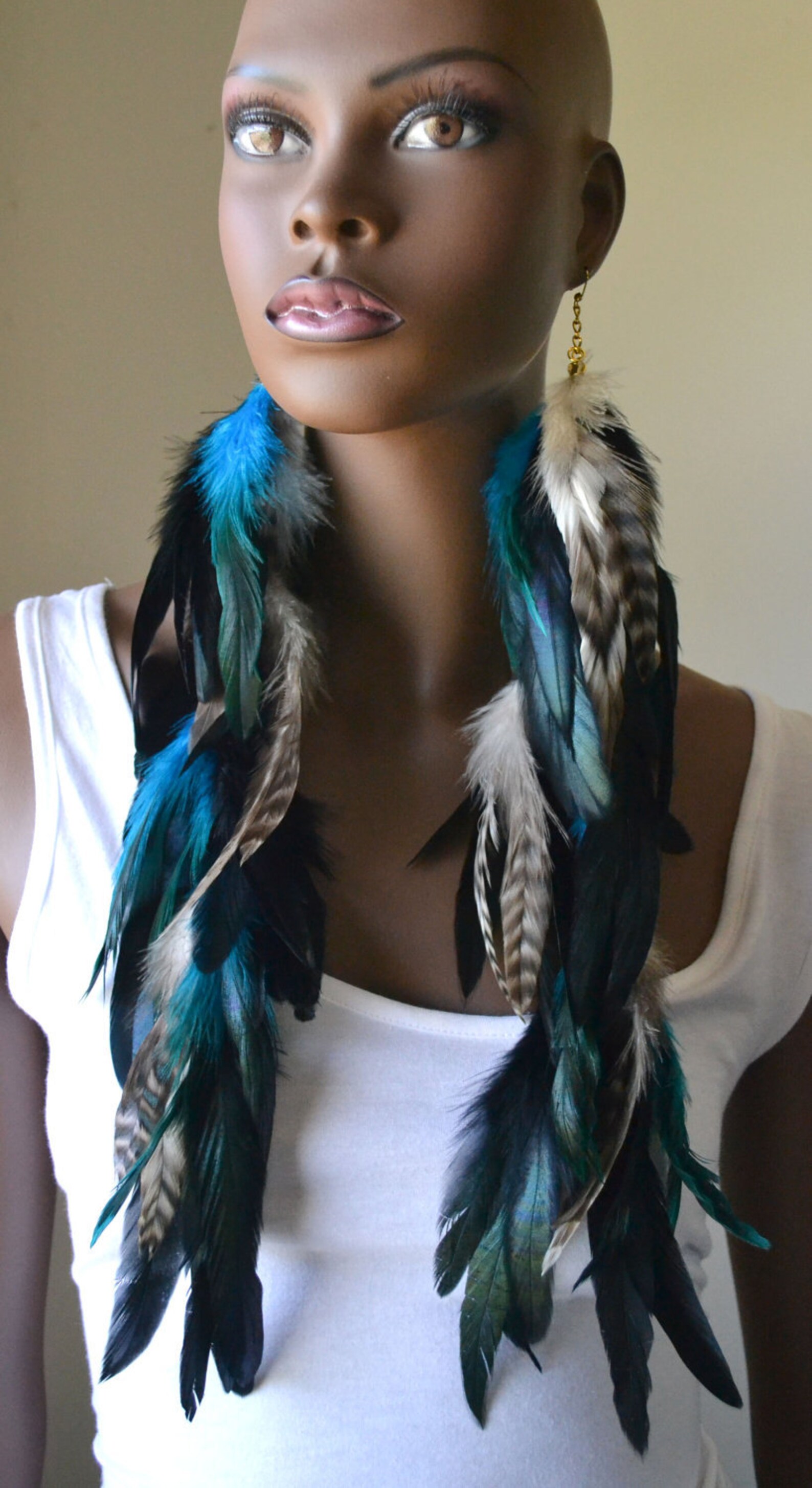 Very Long Western Feather Earrings Turquoise - Etsy