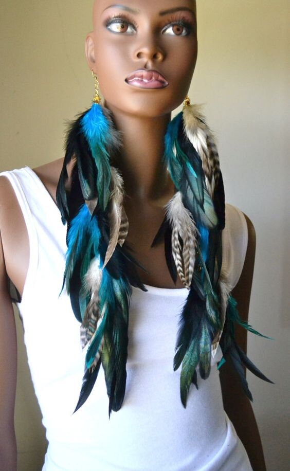 Very Long Western Feather Earrings Turquoise - Etsy