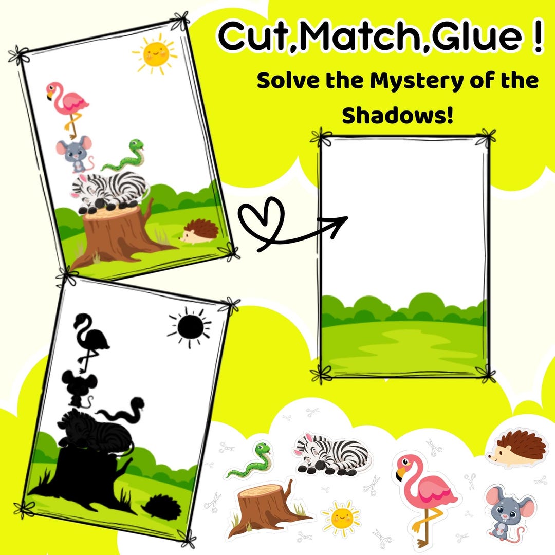 Shadow Matching Cut and Paste Activity, 20 Game Pages + 130 Stickers - Etsy