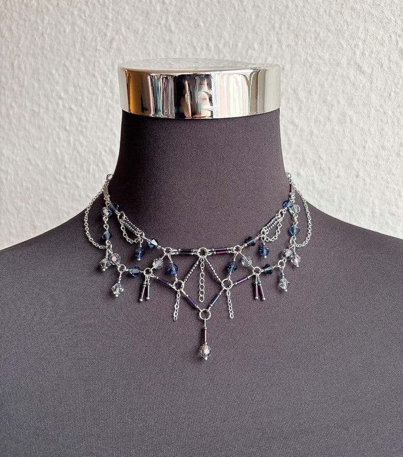Dark Romantic Gothic Layered Necklace Victorian Crystal Fairycore ...