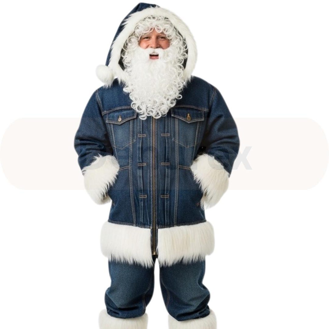Holiday Hooded Handmade Christmas Denim Santa Costume With Real Fur - Etsy