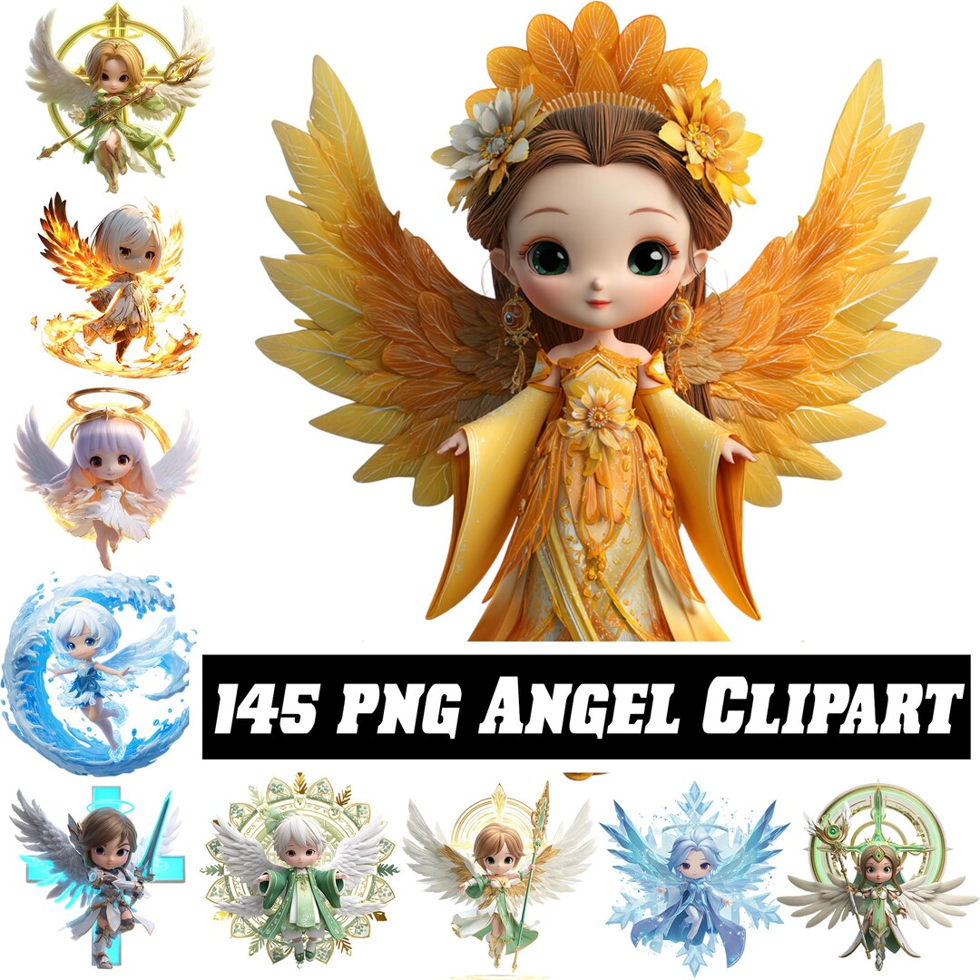Chibi Angel PNG Bundle | 145 Angel Clipart | Cartoon Heavenly ...