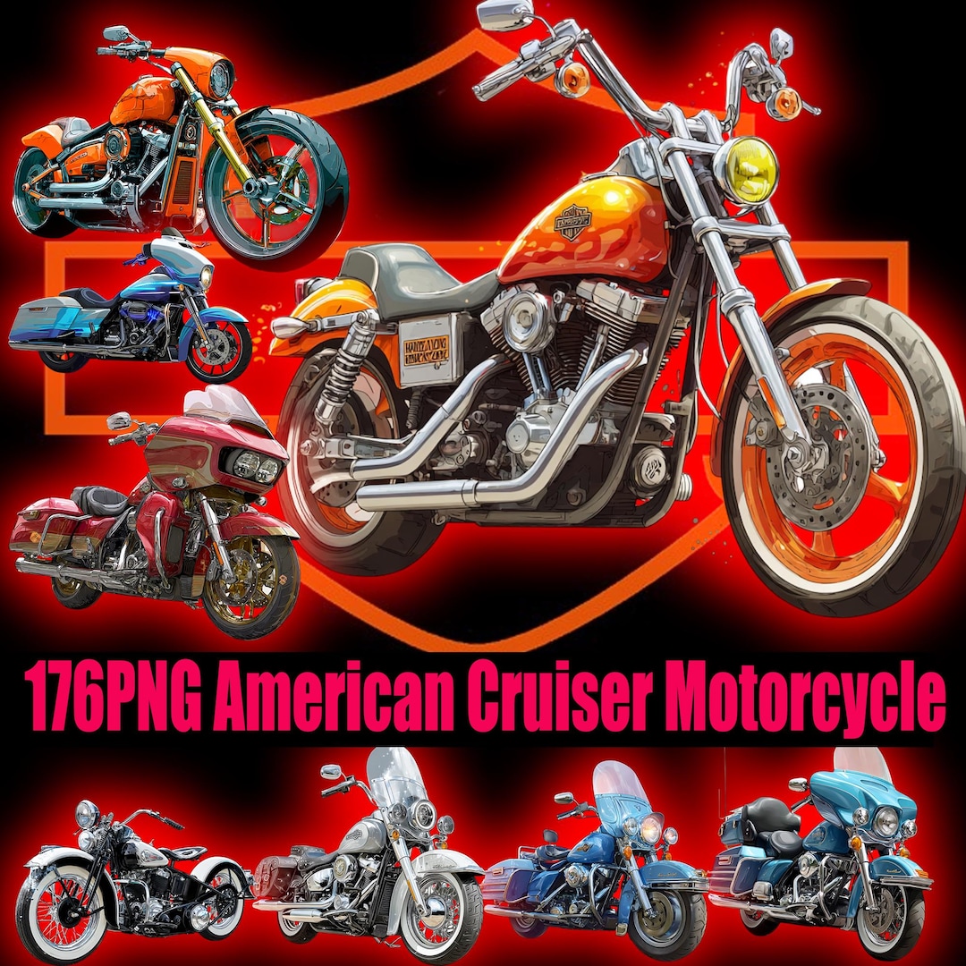 Realistic 3D American Cruiser Motorcycle PNG Bundle | 176 Detailed Bike ...