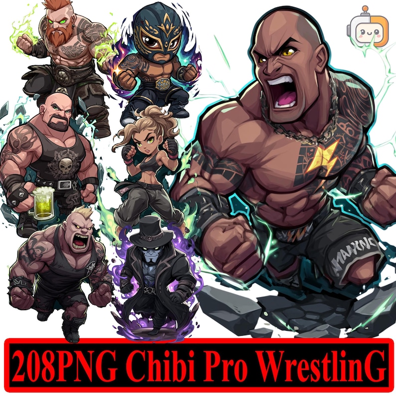 Chibi Wrestling Clipart – Cartoon Comic PNG Bundle (digital Download ...