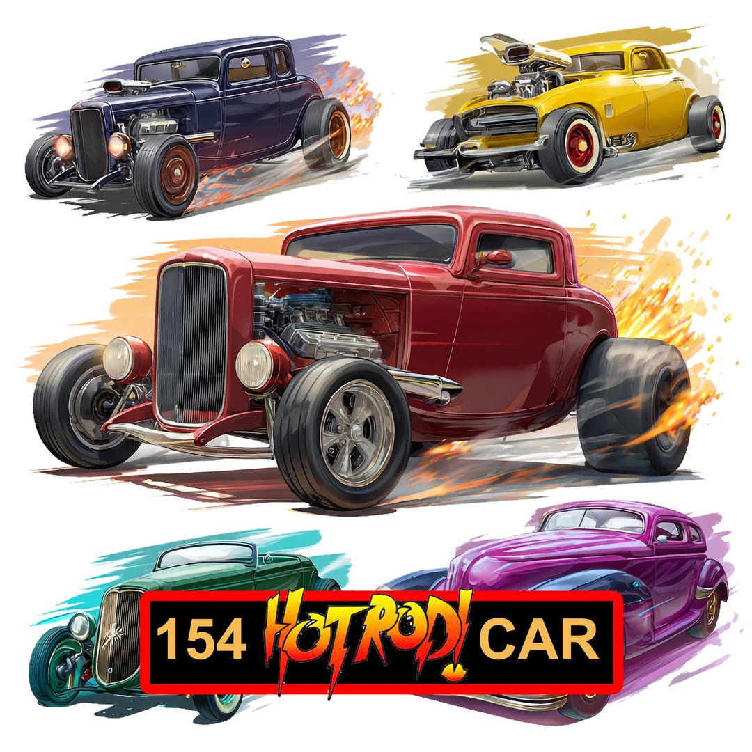 Hot Rod Car Clipart Bundle | Retro Custom Car Art PNG Digital Download ...