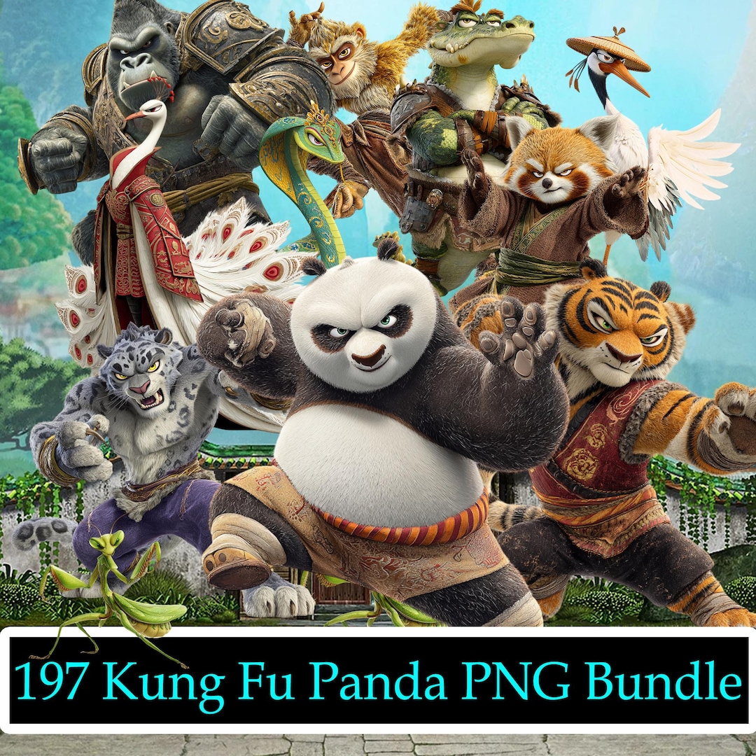 Kung Fu Panda Clipart PNG Bundle – Cartoon Martial Arts (digital ...