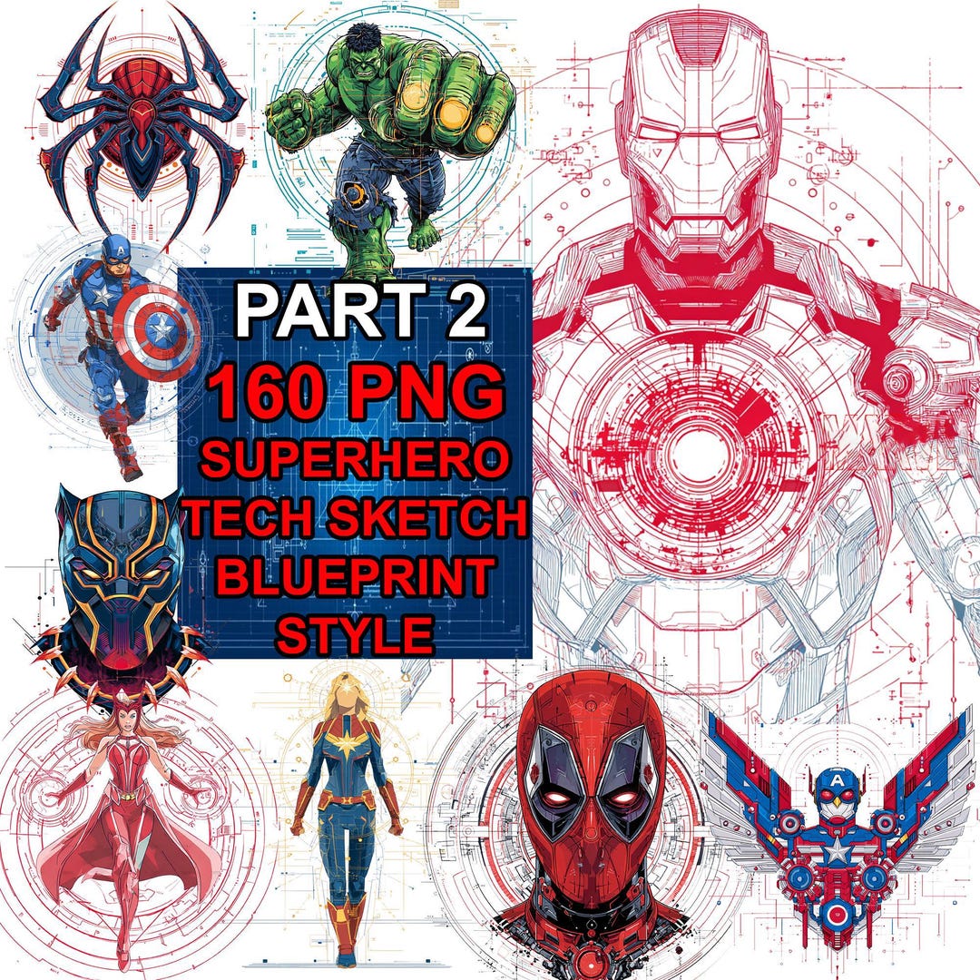 Superhero Tech Sketch Bundle | Futuristic Line Art Comic Heroes ...