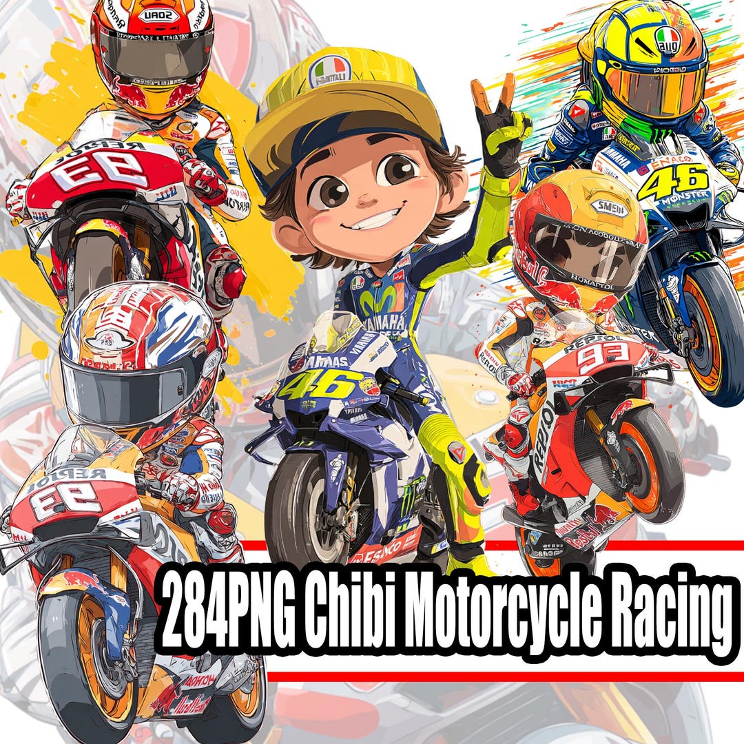 Chibi Motorcycle Racing PNG Bundle | Cartoon Racing Rider Clipart - Etsy