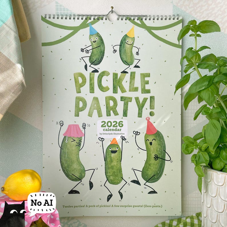 2026 Pickle Party Calendar: Quirky Illustrated Wall Calendar for Pickle ...