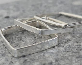 Handcrafted Square Rings (3) Set of Band Ring 925 Sterling Silver Rings ...