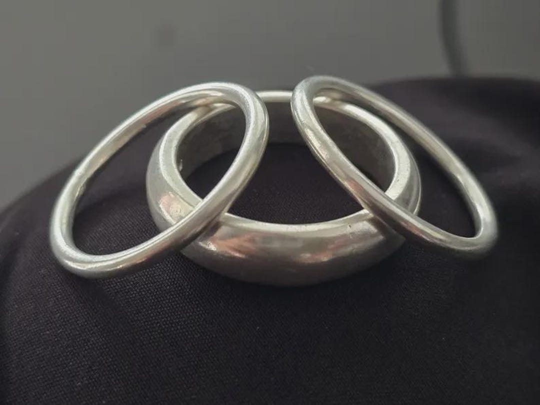 Handmade Sterling Silver Chunky Dome Ring Set, Wide Band - Etsy