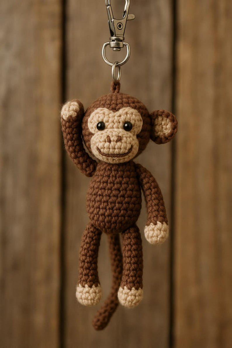 Crochet Monkey Keychain: Handmade Amigurumi Stuffed Animal Charm - Etsy