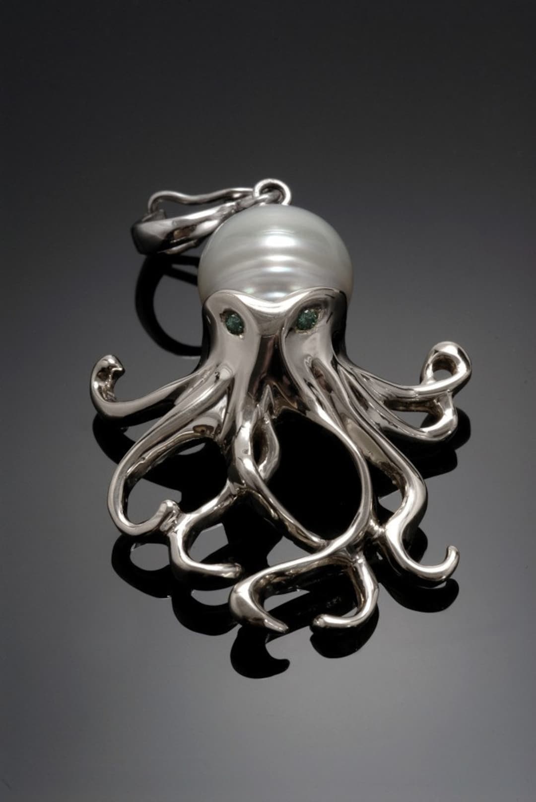 Octopus Pendant in Sterling Silver With Pearl Body and Gem Eyes - Etsy