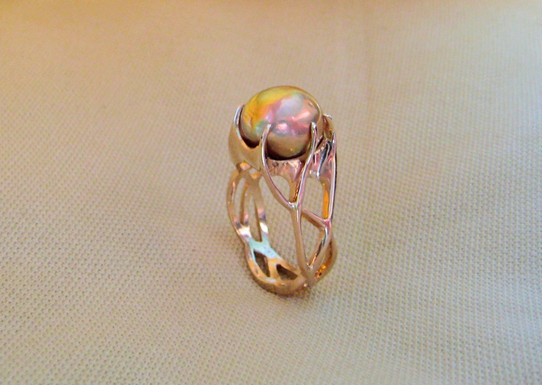 14kt Rose Gold "liquid Fire" Ring With Edison Pearl - Etsy