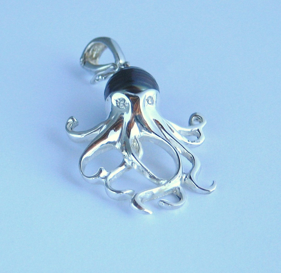 Sterling Silver "octopus" Pendant/enhancer W/tahitian Black Pearl - Etsy