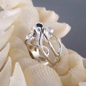 Sterling Silver "octopus" Ring W/blue Diamond "eyes" - Etsy