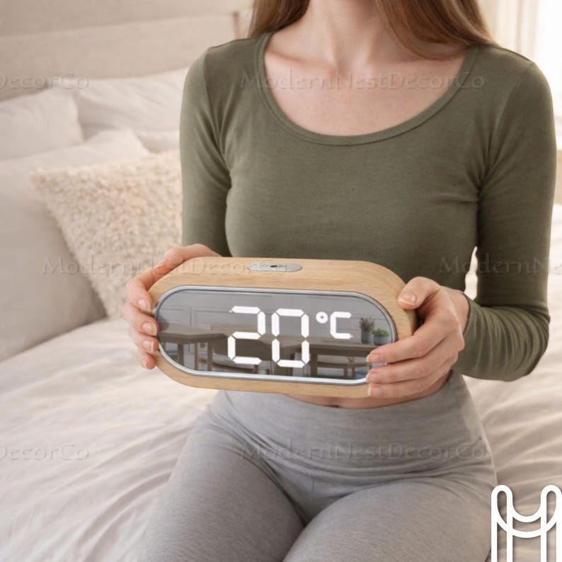 Modern Wooden LED Digital Alarm Clock, Desk & Bedside Clock With ...